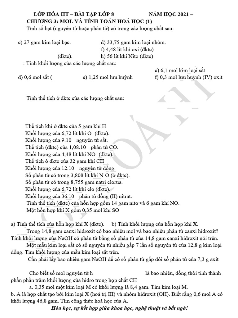 Bai Tap Chuong 3 Hoa 8 (So 1, 2) | PDF