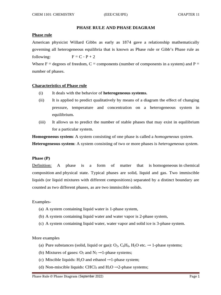 Phase Rule & Phase Diagram - Oct22 | PDF | Phase (Matter) | Phase Rule