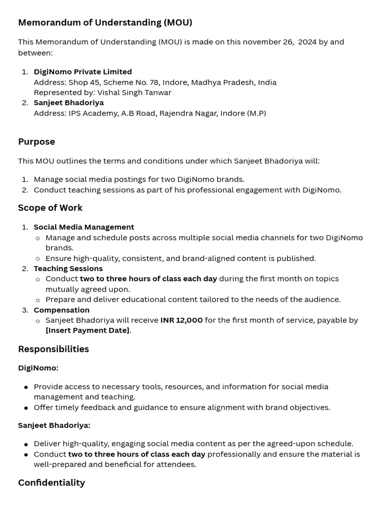 Memorandum of Understanding (MOU) | PDF