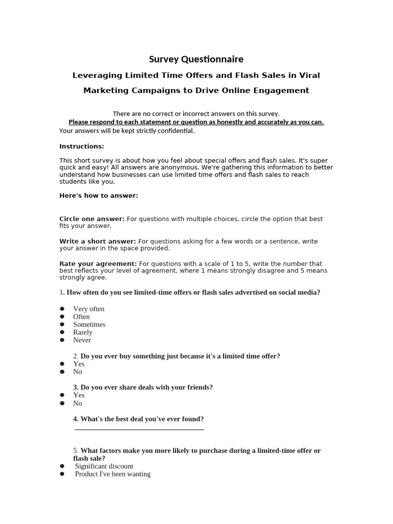 Survey Questionnaire | PDF | Questionnaire | Multiple Choice