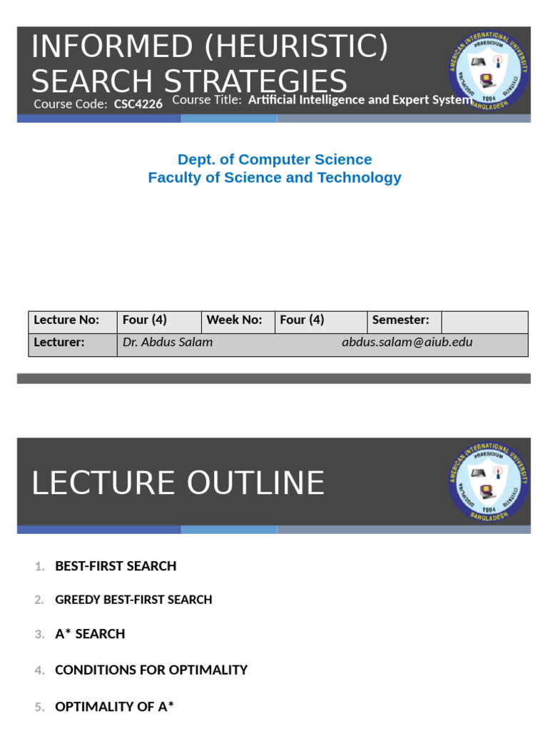 AI Lecture 04 (Informed Search) | PDF | Theoretical Computer Science | Algorithms
