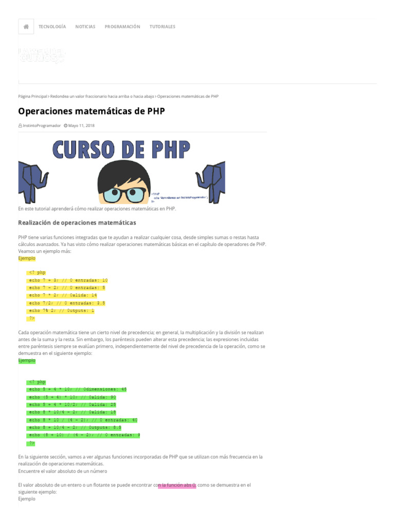 Operaciones Matemáticas en PHP | PDF | Raíz cuadrada | Aritmética