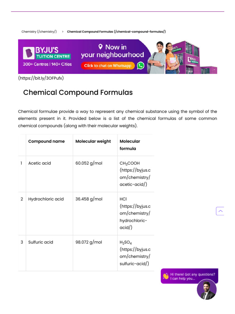 Chemical Compound Formula - Formula Chart | PDF | Hydroxide | Acid