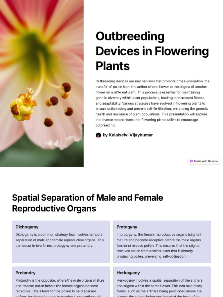 Outbreeding Devices in Flowering Plants | PDF | Flowers | Pollination