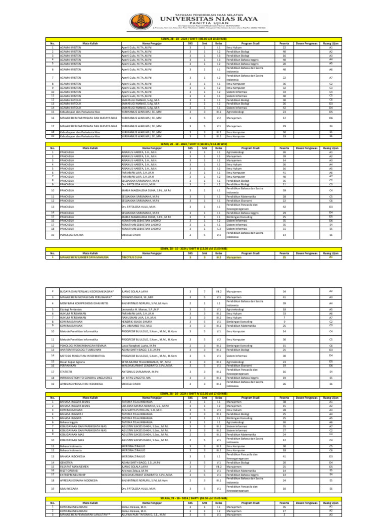 Jadwal Uts Fix Update 2024-1 | PDF