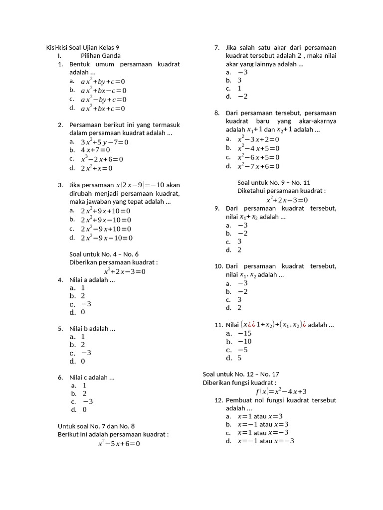 Pas MTK Kelas 9 Ganjil 24-25 | PDF