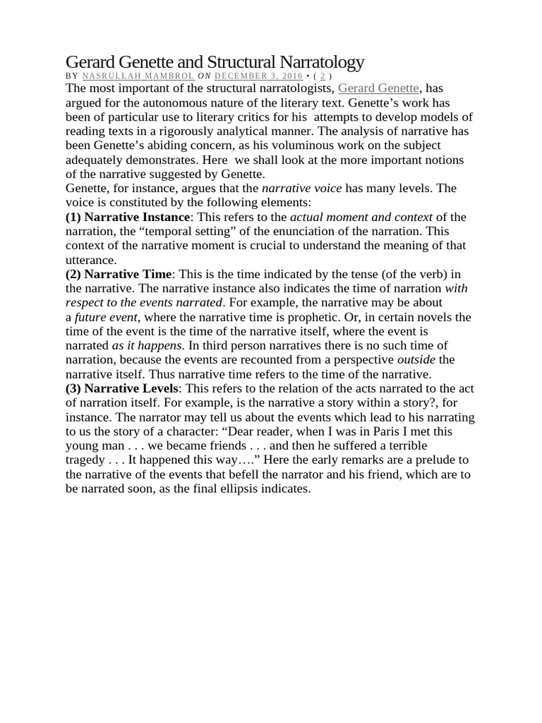 Gerard Genette and Structural Narratology | PDF | Narration | Narrative