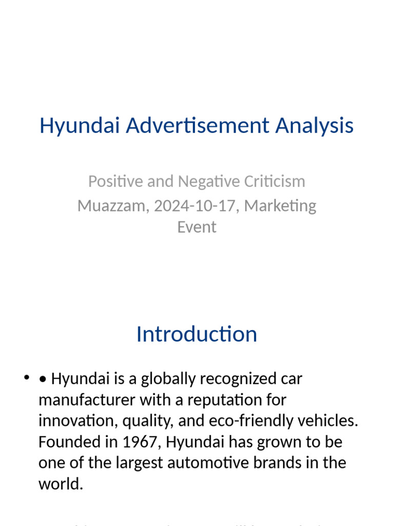 Hyundai Advertisement Analysis | PDF