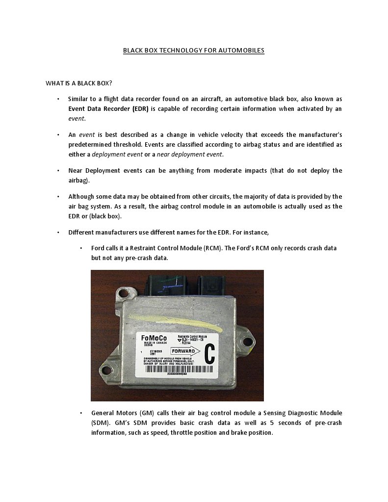 Automotive Black Box Technology Explained | PDF | Airbag | Vehicles