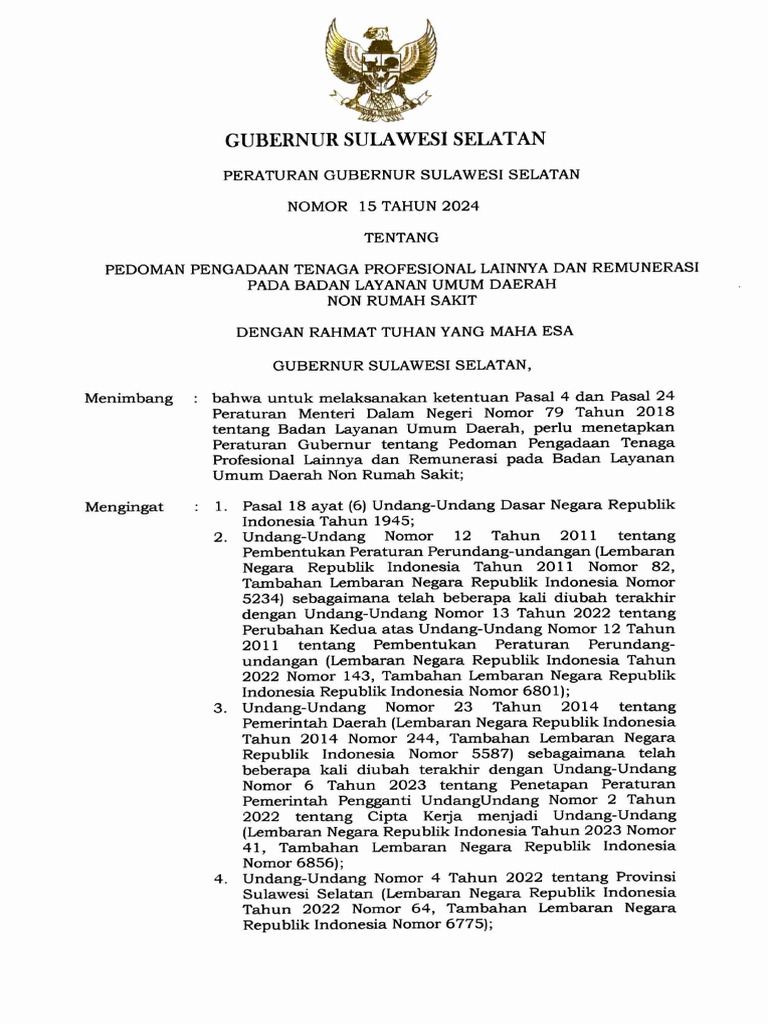 Pergub 15 Tahun 2024 Remun Blud Non RS | PDF