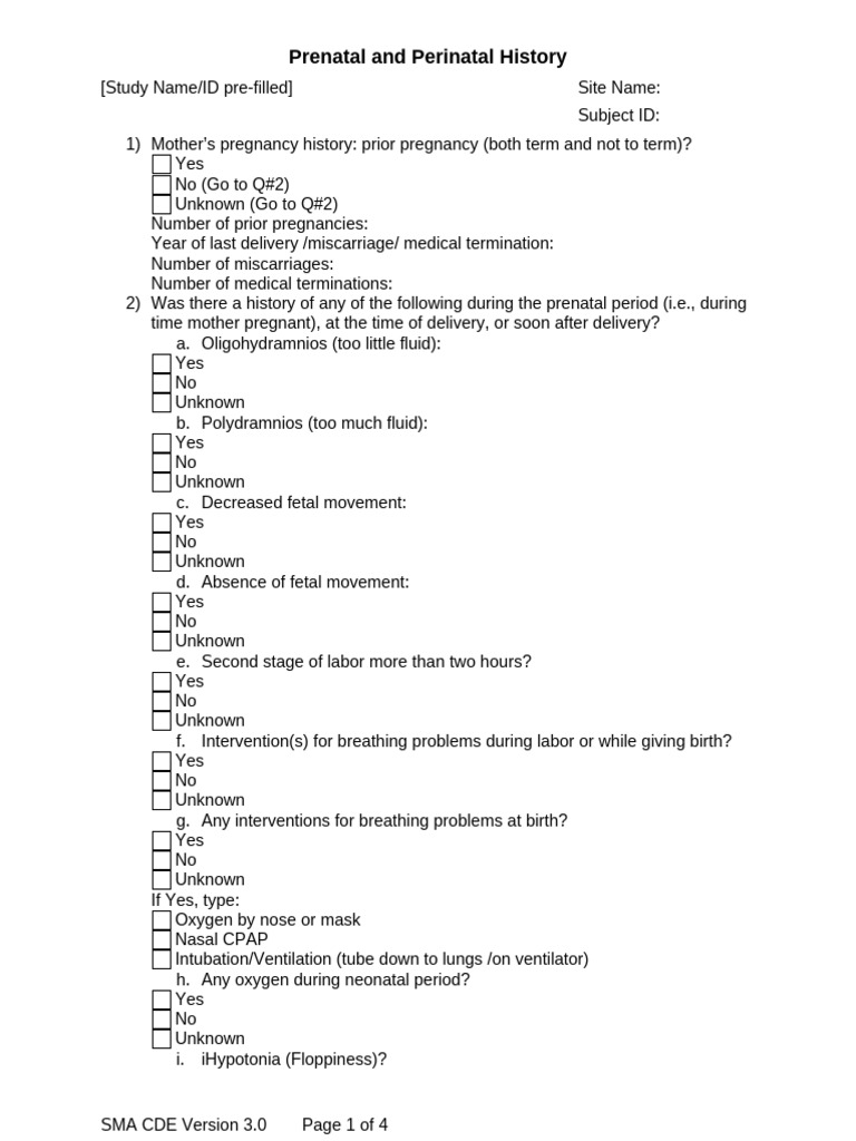 F1093 Prenatal and Perinatal History SMA | PDF | Prenatal Development ...