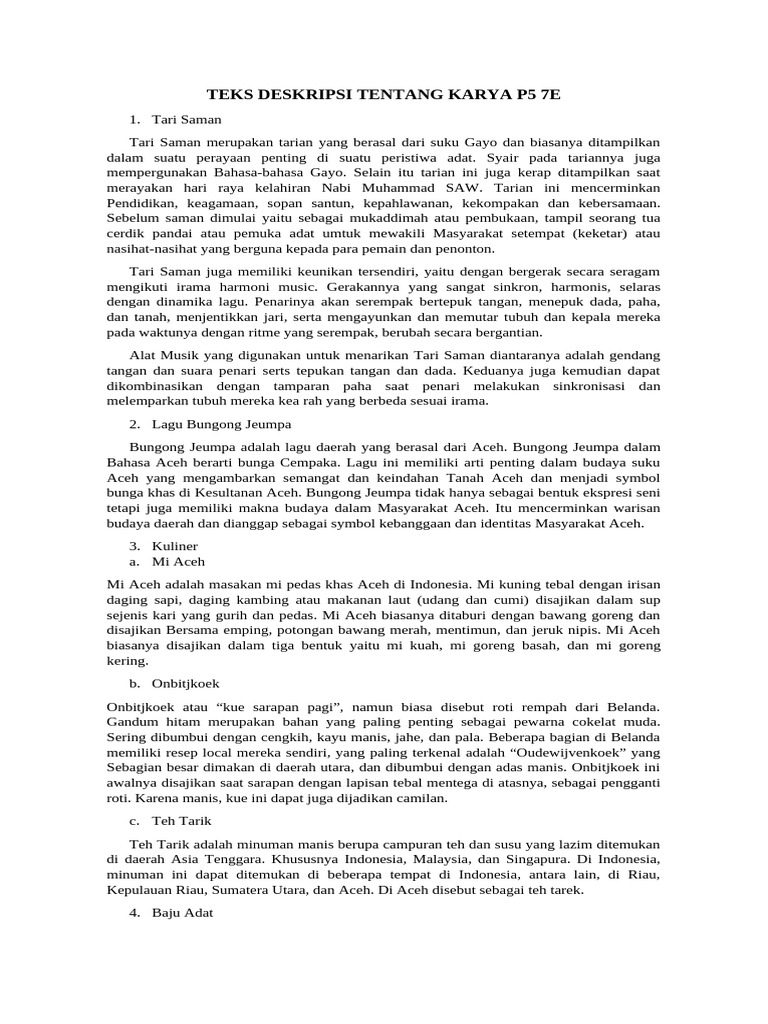 Teks Deskripsi Tentang Karya P5 7e | PDF
