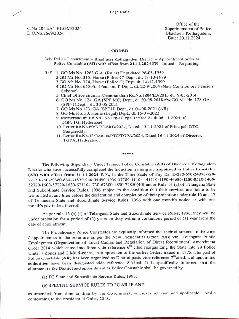 PC Appointment Order | PDF