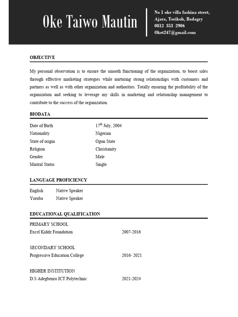 CV (Oke Taiwo Mautin) | PDF | Business