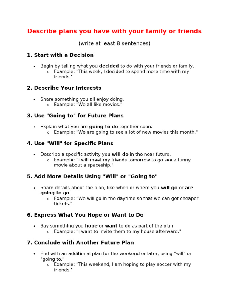 Describe Plans You Have With Your Family or Friends | PDF