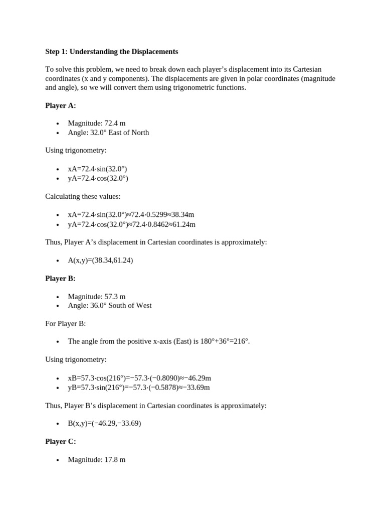 To Find The Final Position Based On The Displacements Given | PDF