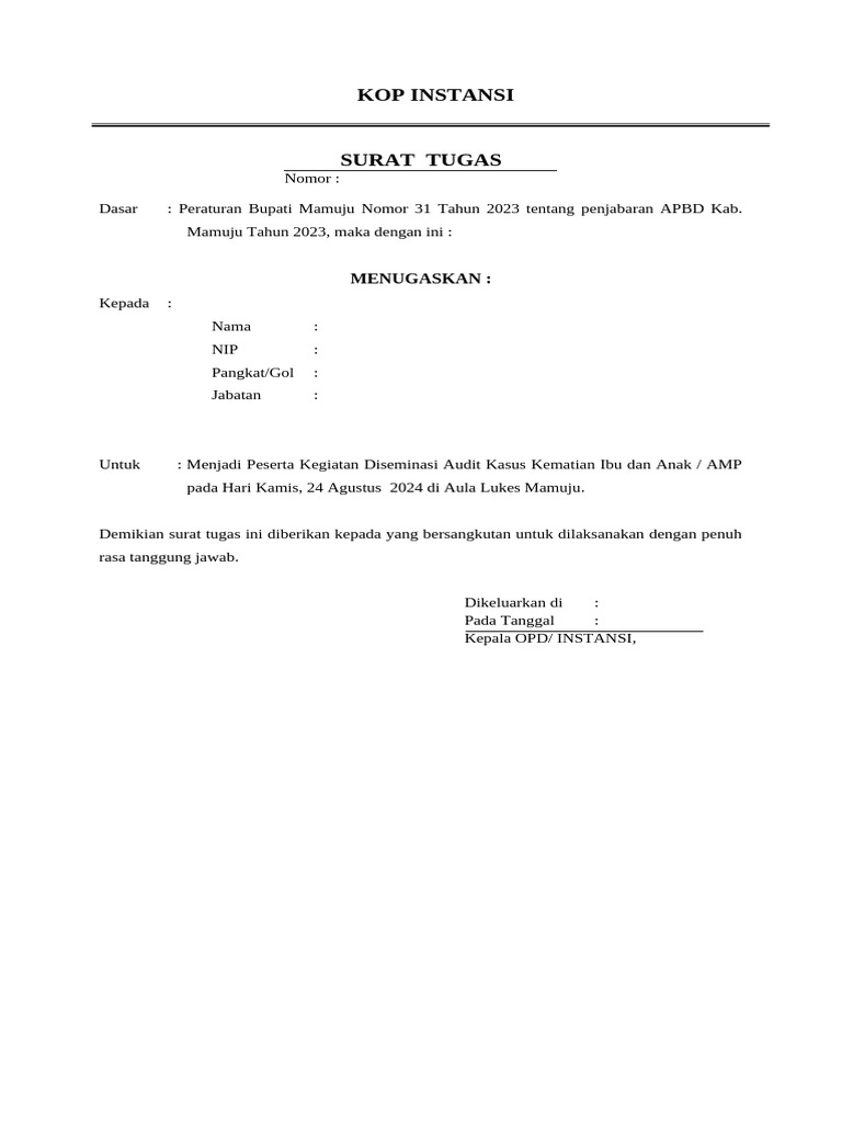 Contoh Surat TGS Diseminasi Dan SPPD Belakang | PDF