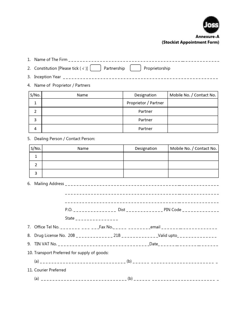Stockist Appointment Form | PDF