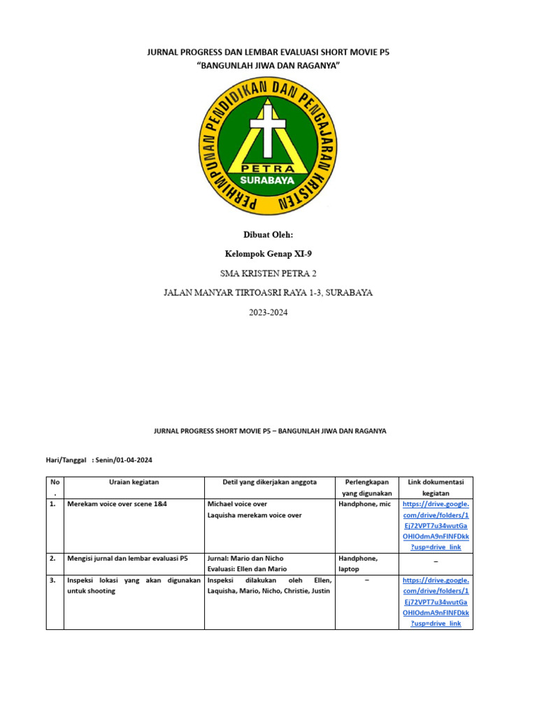 Jurnal Proyek Film Pendek Siswa | PDF
