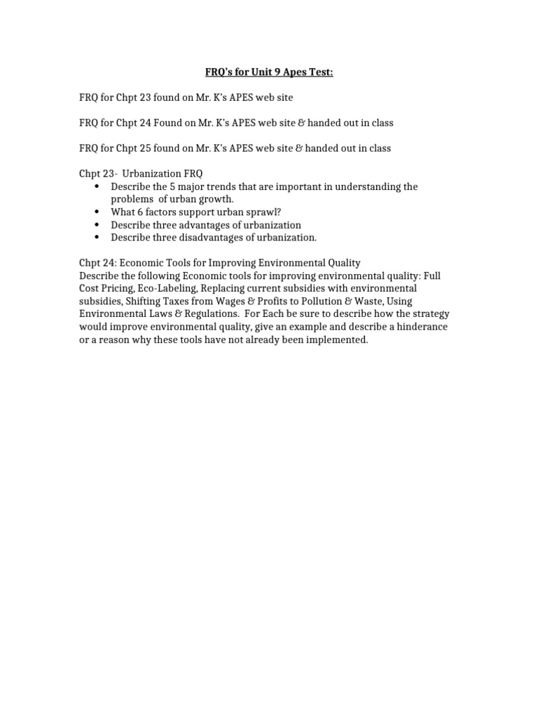 FRQ's For Unit 9 Apes Test | PDF