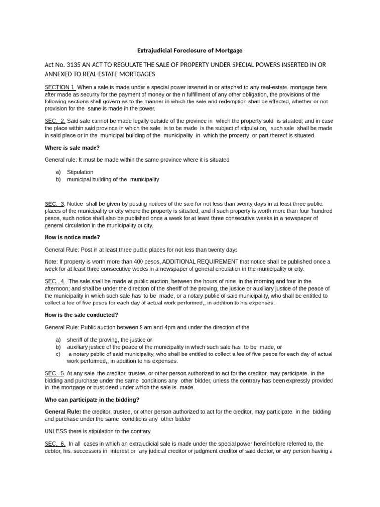 Extrajudicial Foreclosure of Mortgage | PDF | Mortgage Law | Foreclosure