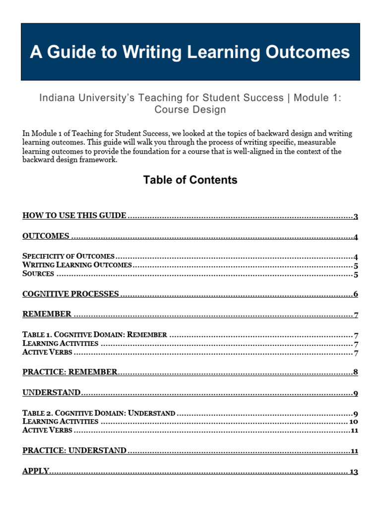 A Guide To Writing Learning Outcomes | PDF | Learning | Knowledge