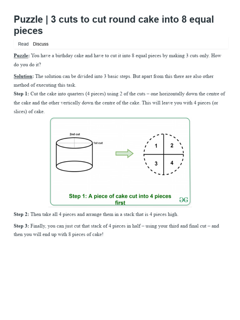 Cut Cake into 8 Pieces with 3 Cuts | PDF