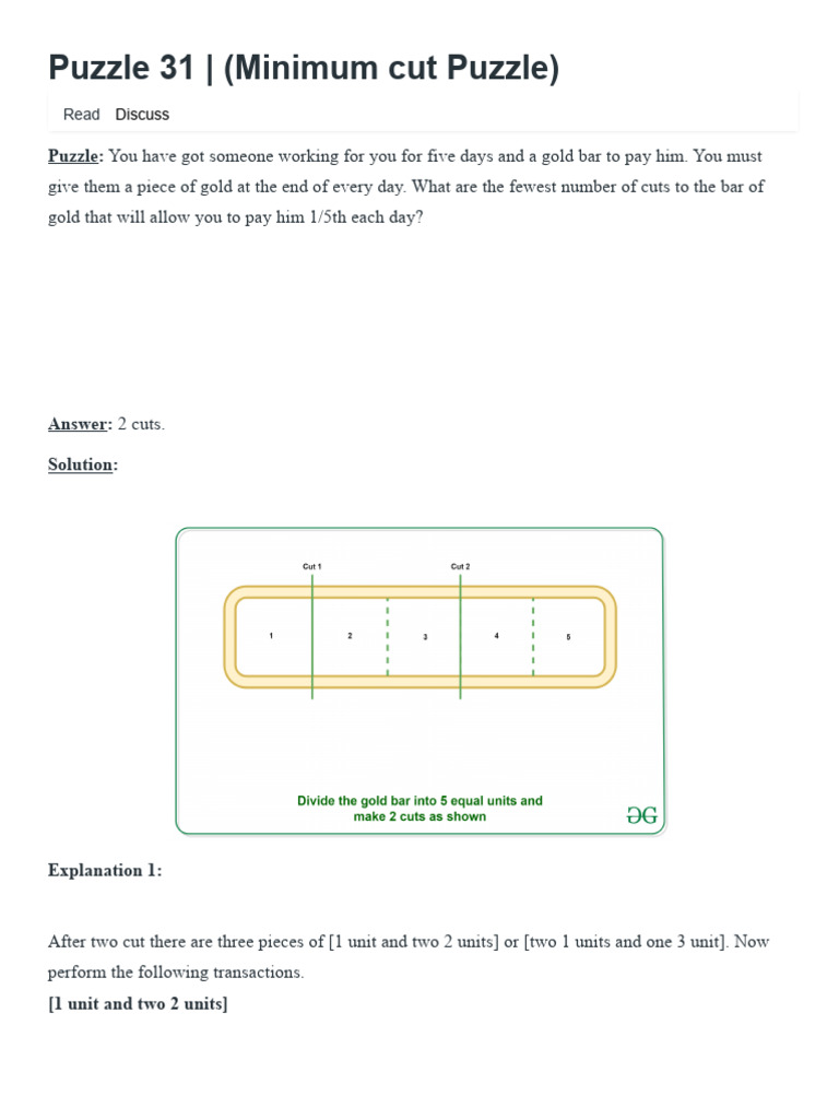 Puzzle 31 - (Minimum Cut Puzzle) - GeeksforGeeks | PDF