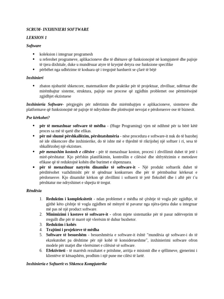 Scrum-Inxhinieri Software Leksion 1 Software | PDF