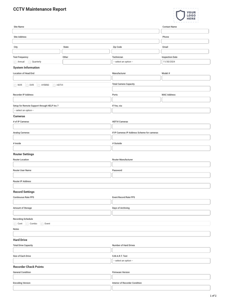 CCTV Maintenance Report Template | PDF | Router (Computing) | Camera