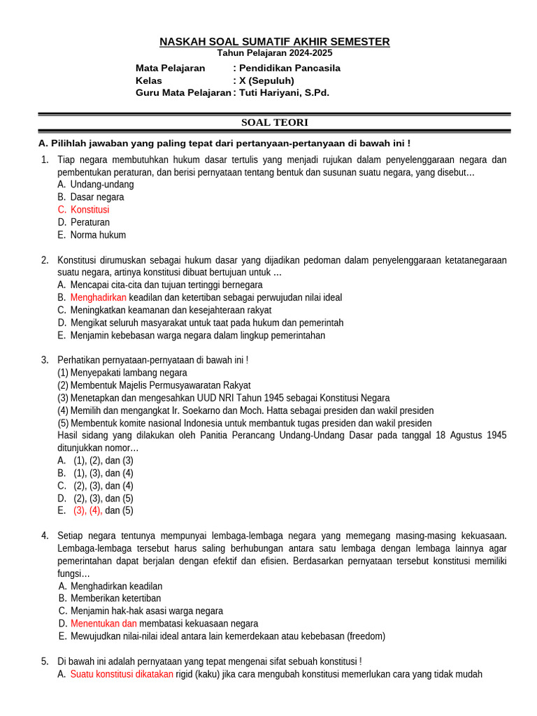 Naskah Soal PP SAS Kls X 2024-2025 | PDF