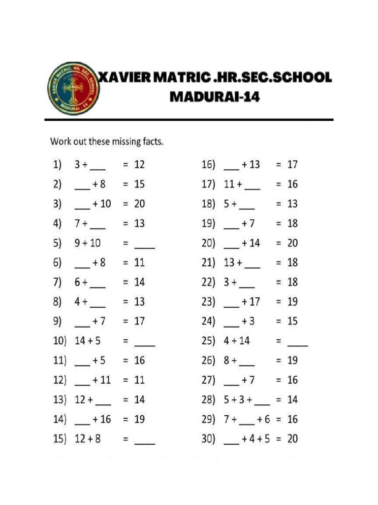 4th Maths Worksheet 1 | PDF