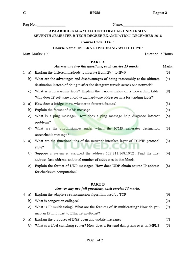 C R7958 Pages: 2: Answer Any Two Full Questions, Each Carries 15 Marks | PDF | Internet ...