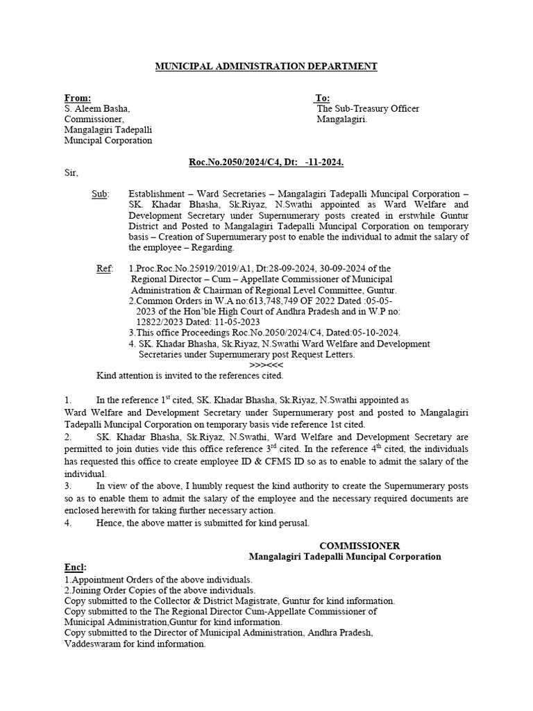 Supernumerary Post Letter PDF