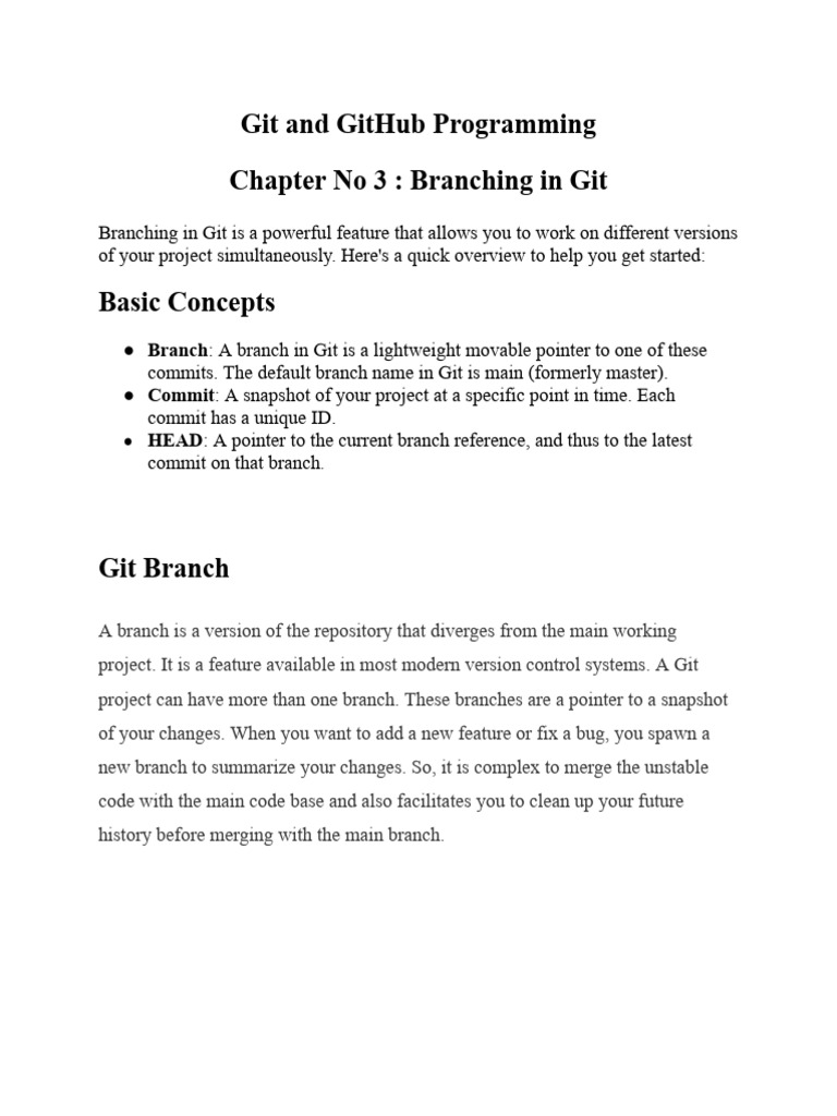 Chapter No 3 Branching in Git - Docx-1 | PDF | Version Control | Software Engineering