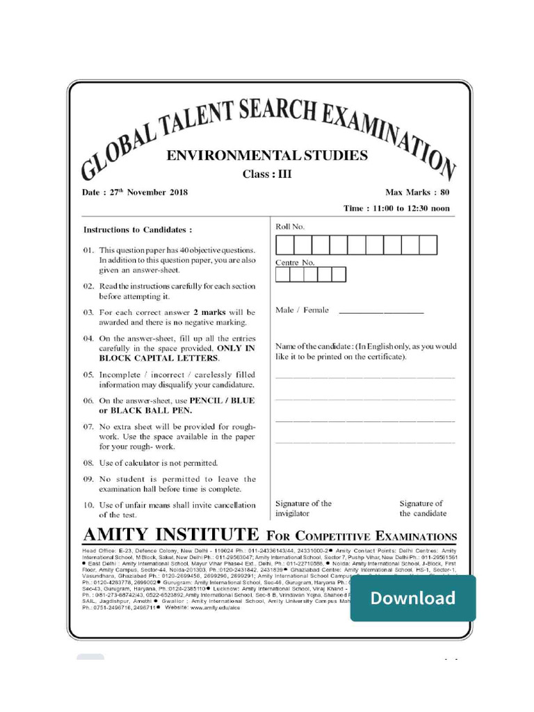 English GTSE Sample Paper | PDF