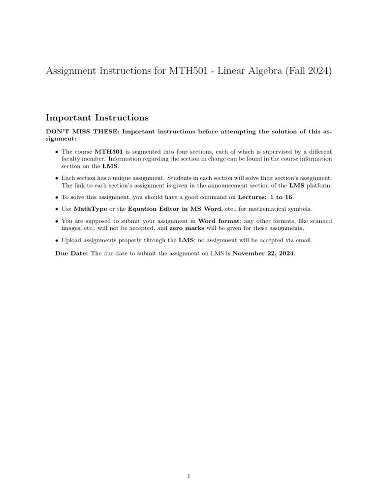 Fall 2024 - MTH501 - 1 | PDF