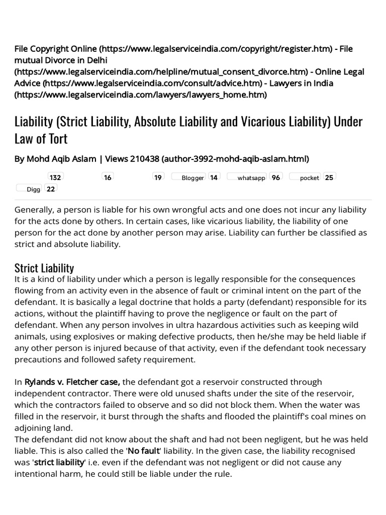 Liability (Strict Liability, Absolute Liability An | PDF | Legal ...