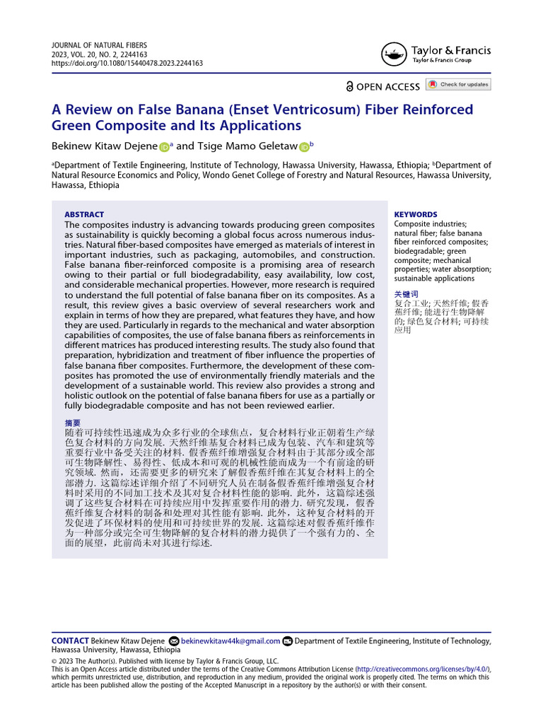 A Review On False Banana Enset Ventricosum Fiber R | PDF | Composite ...