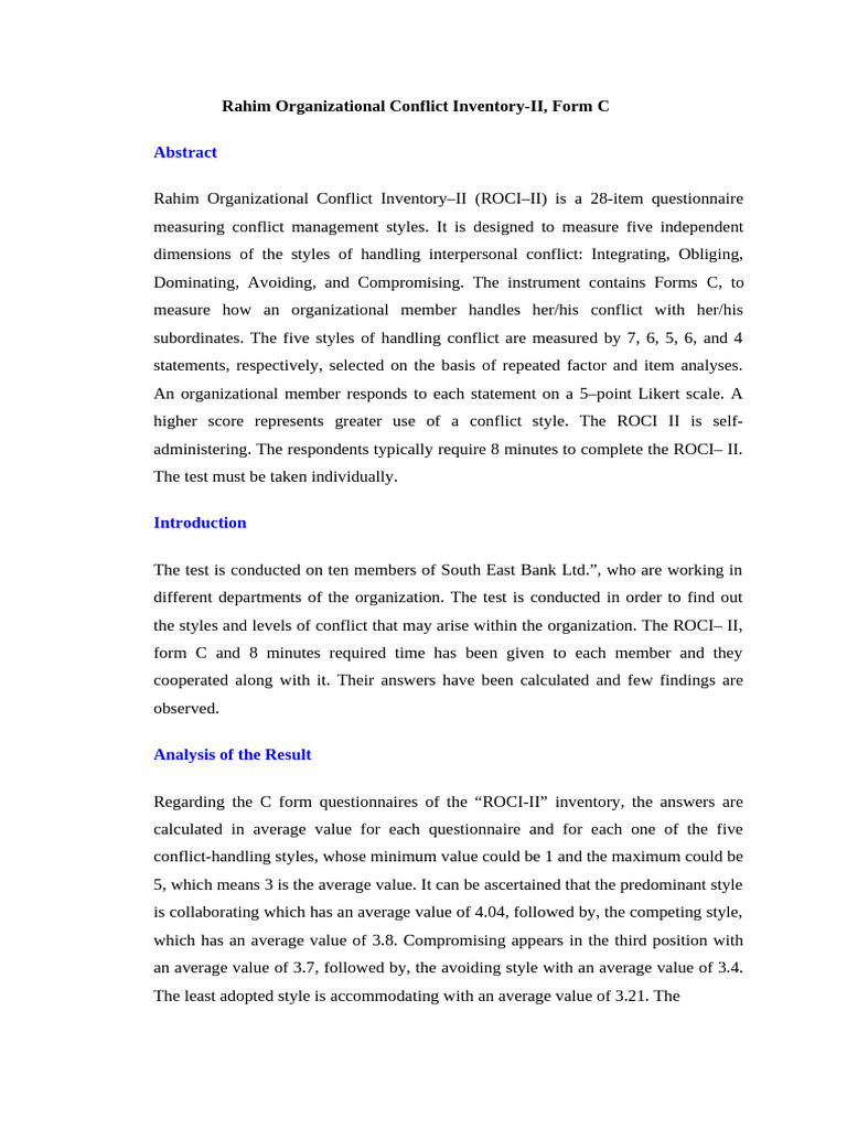 Rahim Organizational Conflict Inventory | PDF | Psychology | Social ...