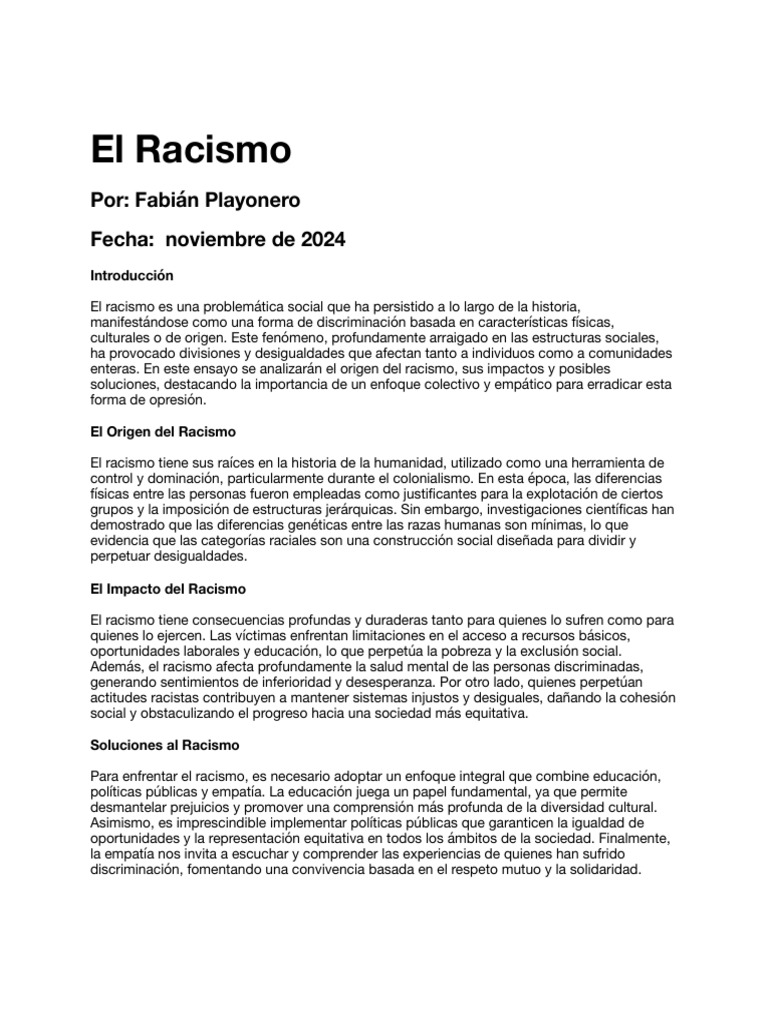 El Racismo Fabián Playonero | PDF | Racismo | Discriminación y relaciones raciales