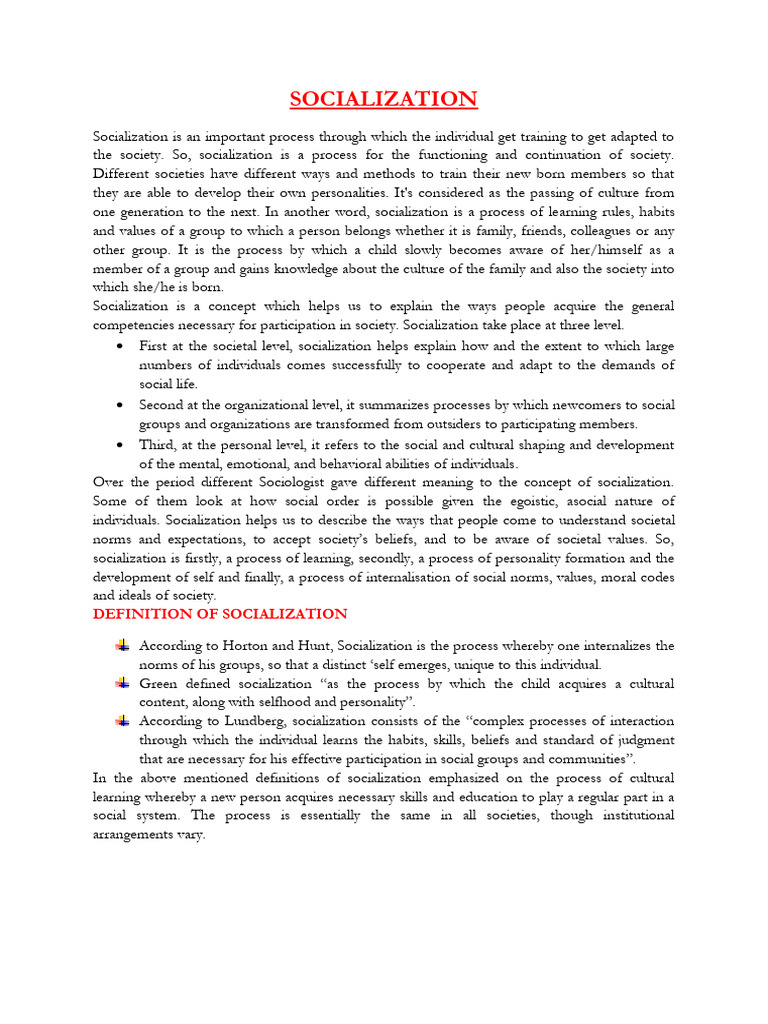SOCIALIZATION Notes | PDF | Id | Socialization
