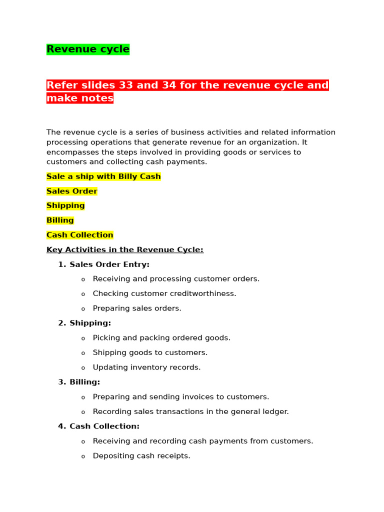 Ais Test 1 Notes Revenue Cycle | PDF | Invoice | Inventory
