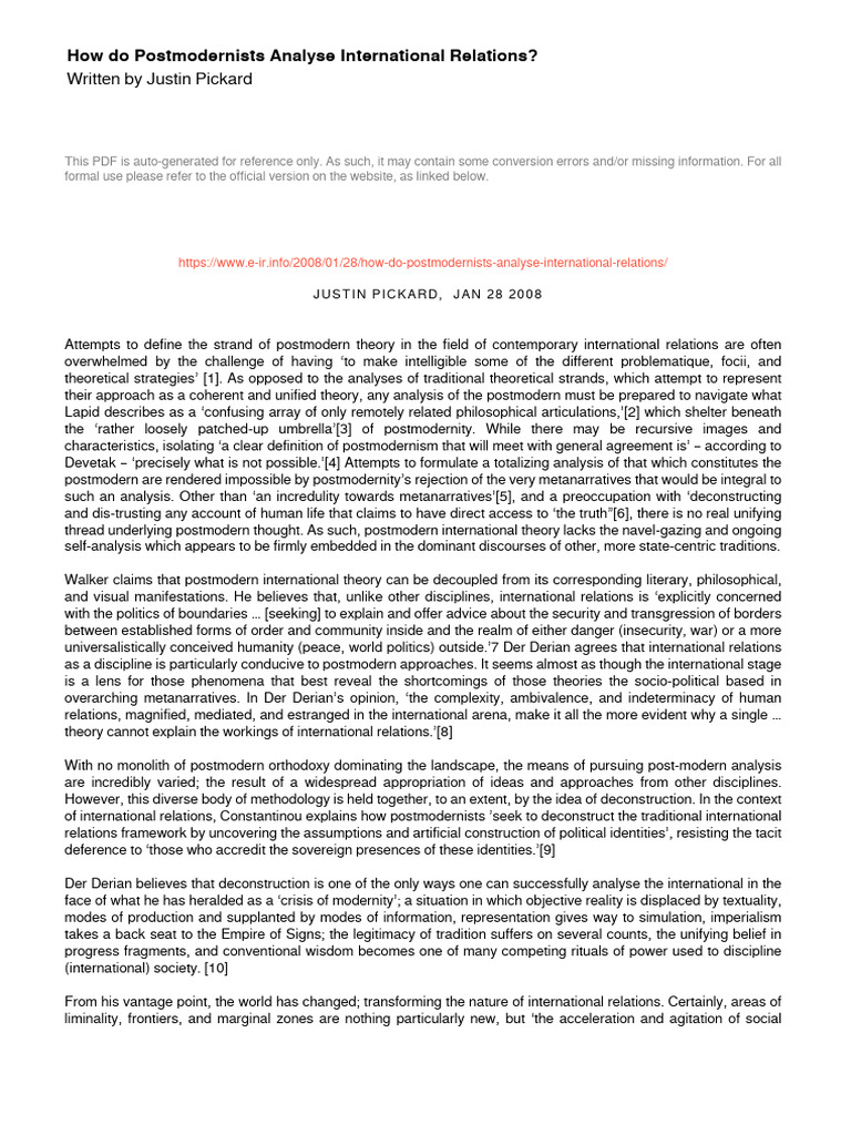 How Do Postmodernists Analyse International Relations | PDF | Postmodernism | Discourse