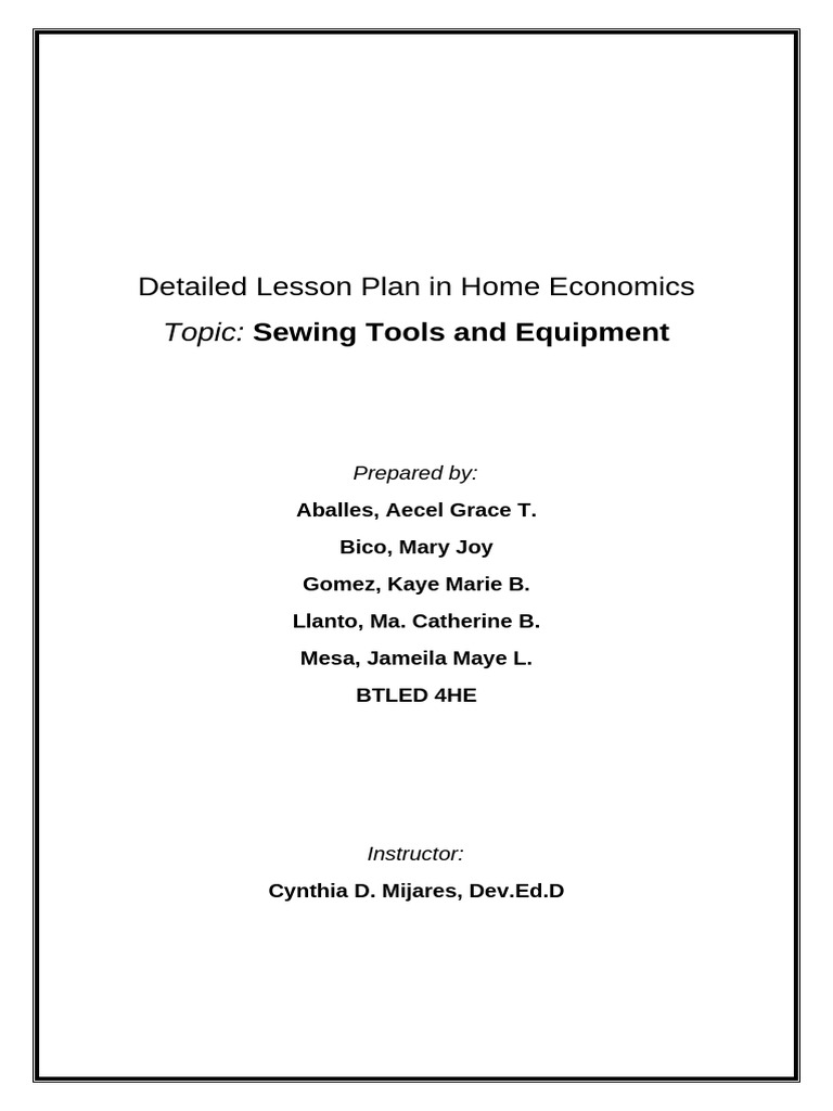 SAMPLE Detailed Lesson Plan 2 | PDF | Seam (Sewing) | Scissors