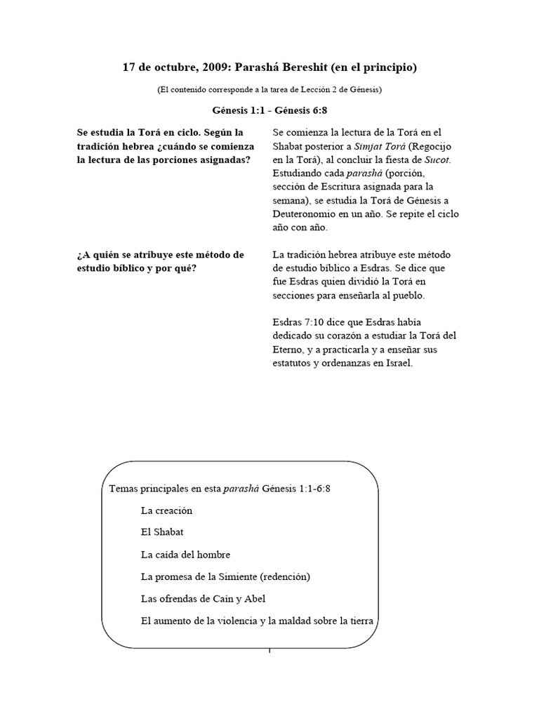 Parasha Bereshit 1 | PDF | Cristo (título) | Libro del Génesis