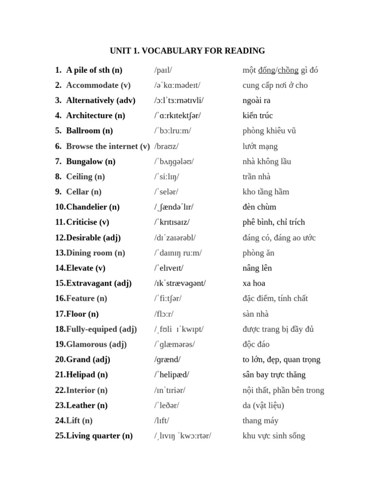 Unit 1. Vocabulary For Reading | PDF