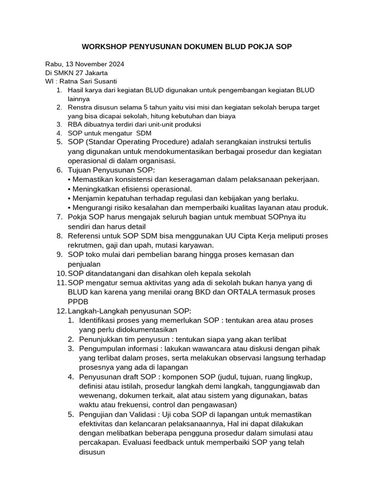 Workshop Penyusunan Dokumen Blud Pokja Sop | PDF