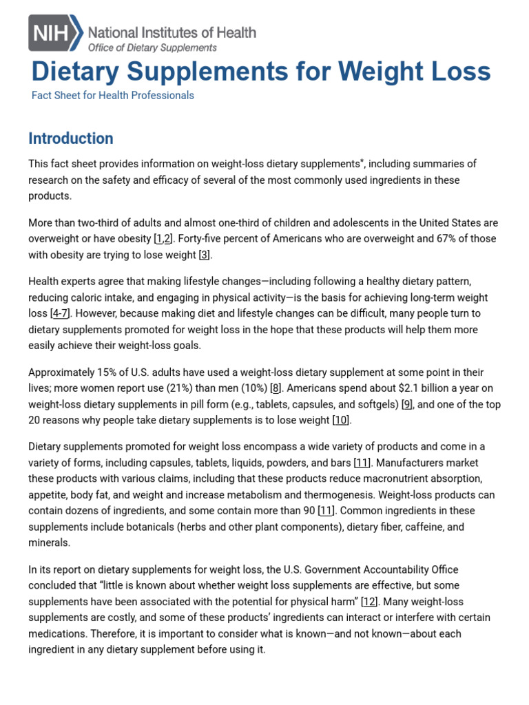 Dietary Supplements For Weight Loss - Fact Sheet | PDF | Dietary ...