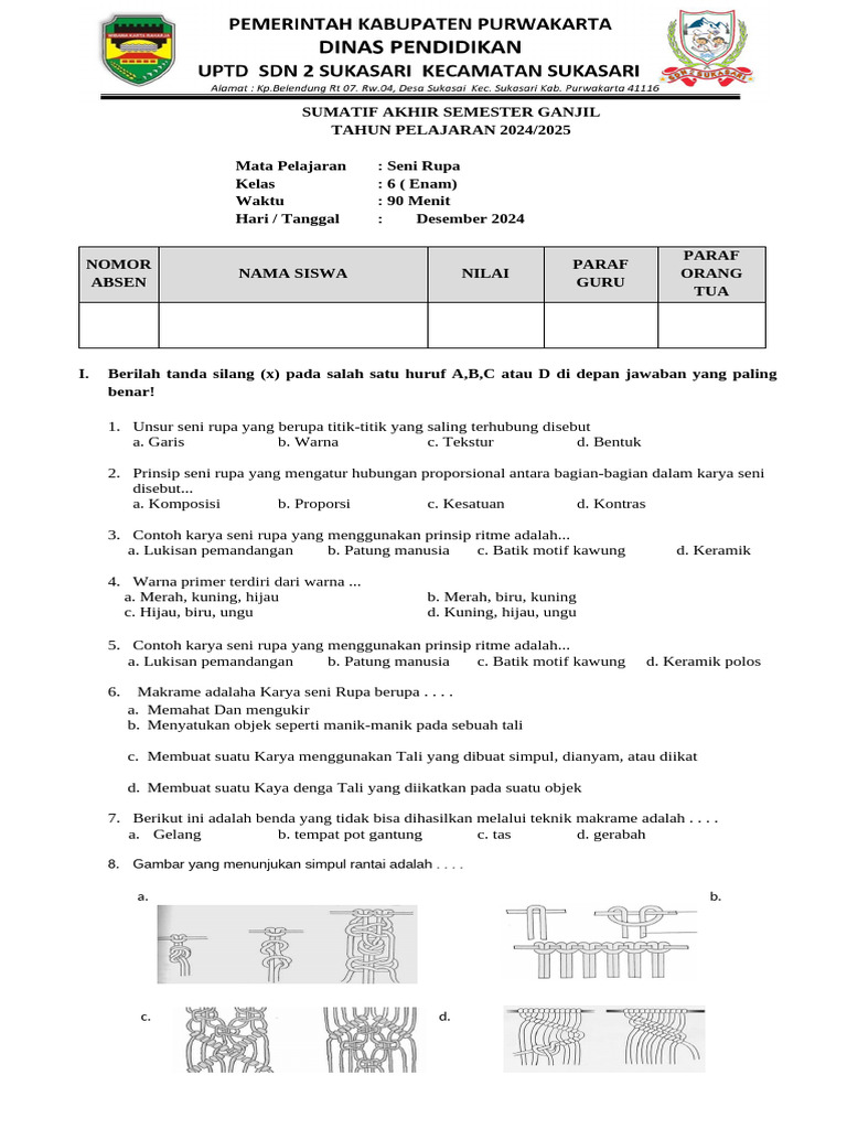 Seni Rupa - Sas - Ganjil KLS 6 Tp. 24-25 | PDF